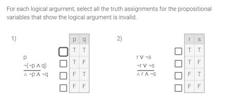 solved for each logical argument select all the truth