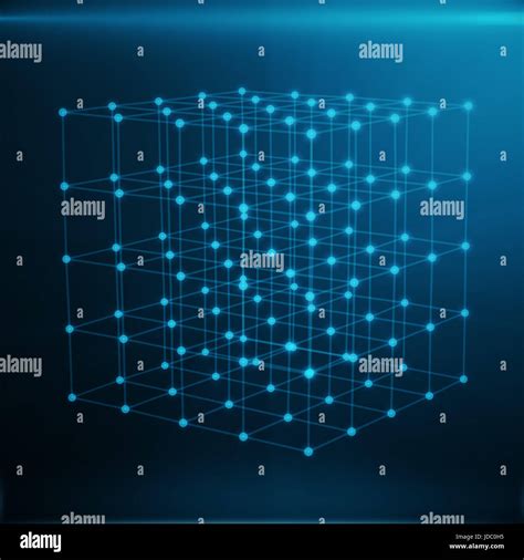 Wireframe Polygonal Element Cube Consisting With Blue Lines And Dots