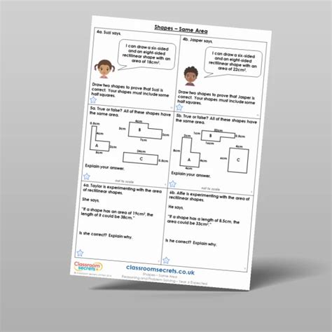 Year 6 Shapes Same Area Reasoning And Problem Solving Resource Classroom Secrets