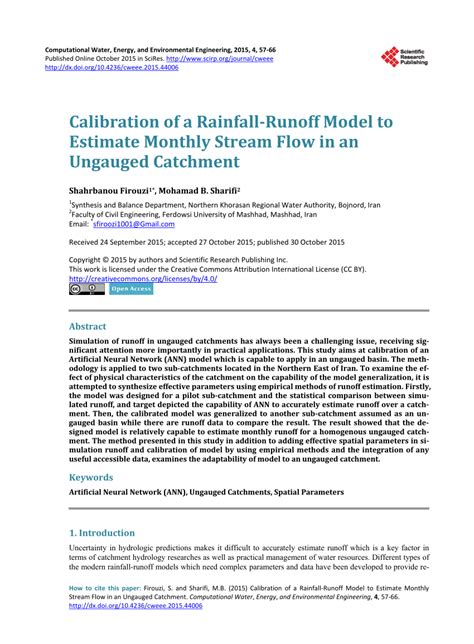 Pdf Calibration Of A Rainfall Runoff Model To Estimate Monthly Stream Flow In An Ungauged