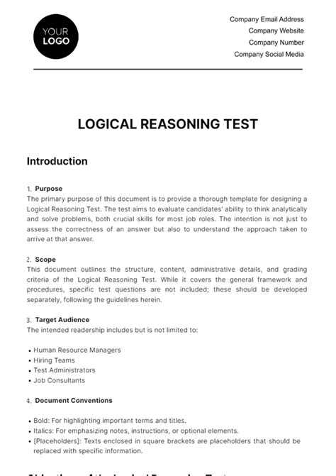 Free Logical Reasoning Test Hr Template To Edit Online