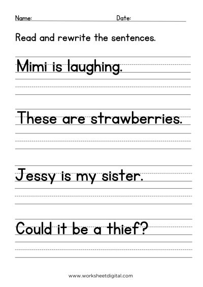 Reading And Writing Practice Sentences Worksheet Digital 1 Teacher