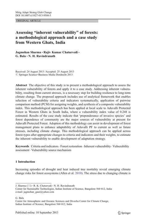 Pdf Assessment Of Inherent Vulnerability Of Forests At Landscape