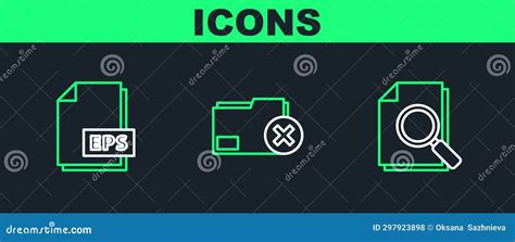 Set Line Document With Search Eps File Document And Delete Folder Icon Vector Stock Vector