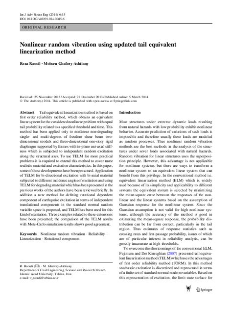 Pdf Nonlinear Random Vibration Using Updated Tail Equivalent