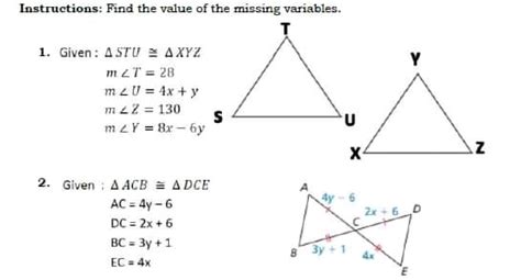 solved instructions find the value of the missing variables 1 given