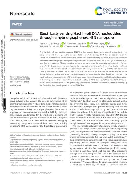 Pdf Electrically Sensing Hachimoji Dna Nucleotides Through A Hybrid