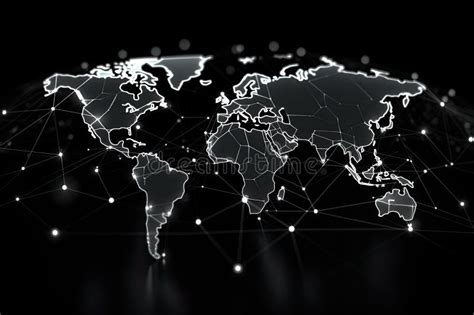 Global Network Connection On Black Background 3d Rendering Toned Image Black And White Global