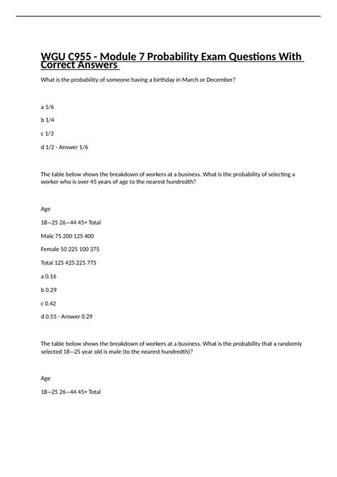 WGU C Module Probability Exam Questions With Correct Answers WGU C Stuvia US