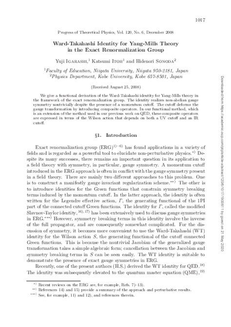 Pdf Ward Takahashi Identity For Yang Mills Theory In The Exact Renormalization Group