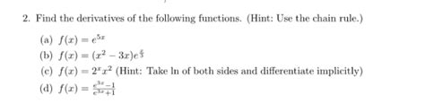 Solved Find The Derivatives Of The Following Functions Chegg