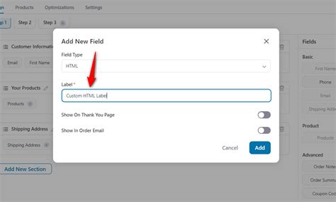 Add Custom Html Field To Display Custom Text Funnelkit