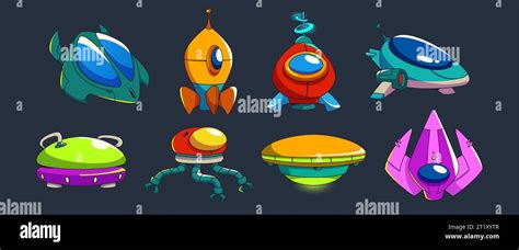 Game Spacecraft Set Isolated On Black Background Contemporary Vector