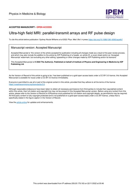 Pdf Ultra High Field Mri Parallel Transmit Arrays And Rf Pulse Design