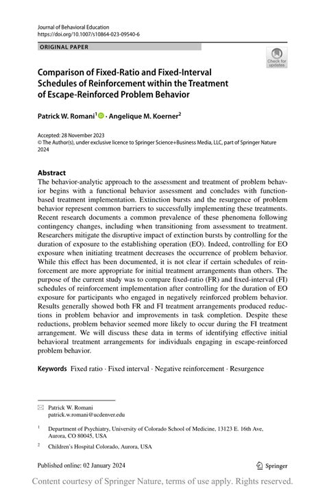 Comparison Of Fixed Ratio And Fixed Interval Schedules Of Reinforcement