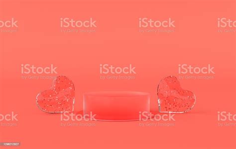 3d 렌더링 된 마음 바닥에 연단 제품 프리젠 테이션을위한 Patform 배경을 조롱 최소한의 디자인 생일 파티 발렌타인 데이 프리젠 테이션 파스텔 색상 0명에 대한 스톡