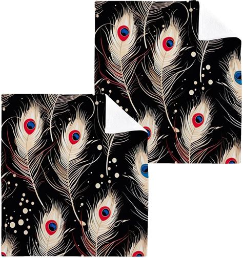 Peacock Feather Washcloths Set Of 2 12 X 12 Inch Pure Cotton Wash Cloth