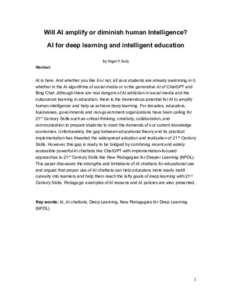 Pdf Will Ai Amplify Or Diminish Human Intelligence Ai For Deep