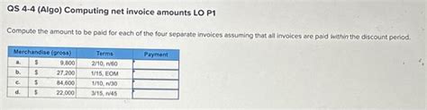 Solved Qs 4 4 Algo Computing Net Invoice Amounts Lo P1