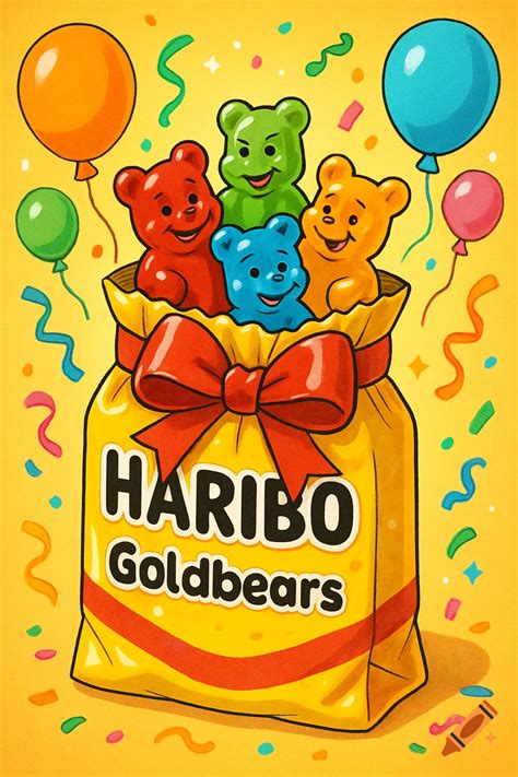 Cartoon Illustration Of A Yellow Haribo Goldbears Candy Bag With A Red