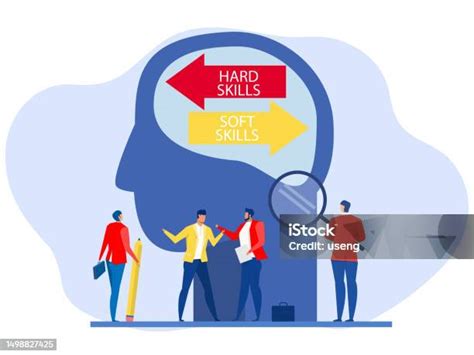 사업가 사무원 커뮤니케이션 하드 Vs 소프트 스킬 개념 큰 머리 인간 아이디어 개발 다중 지능 벡터 일러스트레이션 개발에 대한 스톡 벡터 아트 및 기타 이미지 Istock