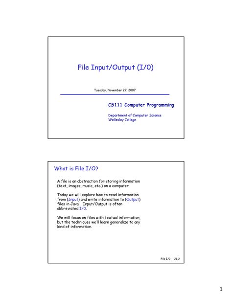 Lecture Slides On Input And Output Computer Programming Cs 111