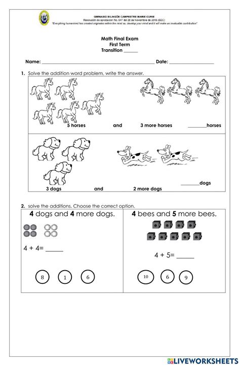 Math Exam Transition 1st Term Interactive Worksheet Live Worksheets Worksheets Library