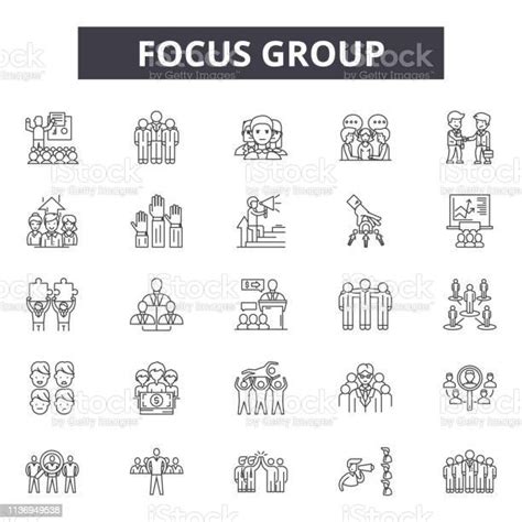 웹 및 모바일 디자인에 대 한 포커스 그룹 라인 아이콘입니다 편집 가능한 스트로크 기호입니다 포커스 그룹 개요 개념 일러스트 듣기에 대한 스톡 벡터 아트 및 기타 이미지