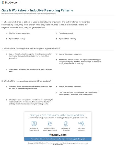 Patterns And Inductive Reasoning Worksheet And Answers — Db