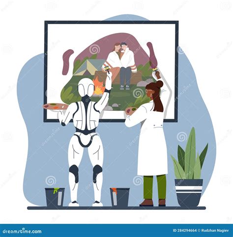 Robot Painting Vector Concept Stock Vector Illustration Of Vector Performance