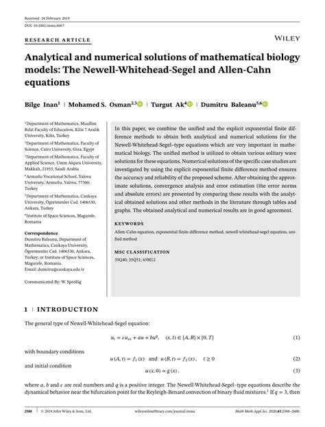 Pdf Analytical And Numerical Solutions Of Mathematical Biology Models The Newell Whitehead