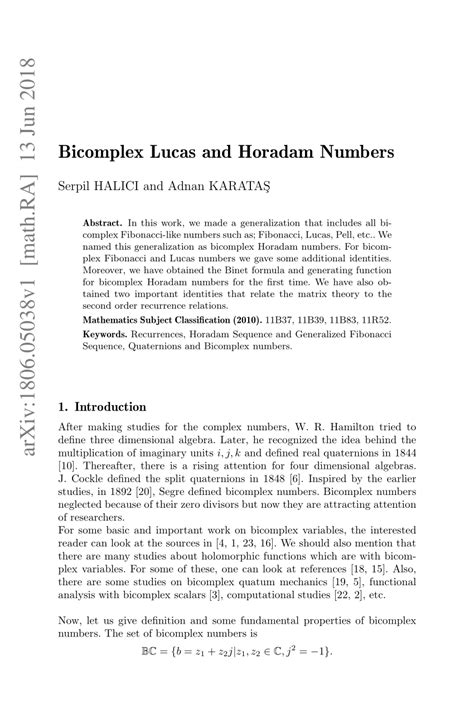 Pdf Bicomplex Lucas And Horadam Numbers