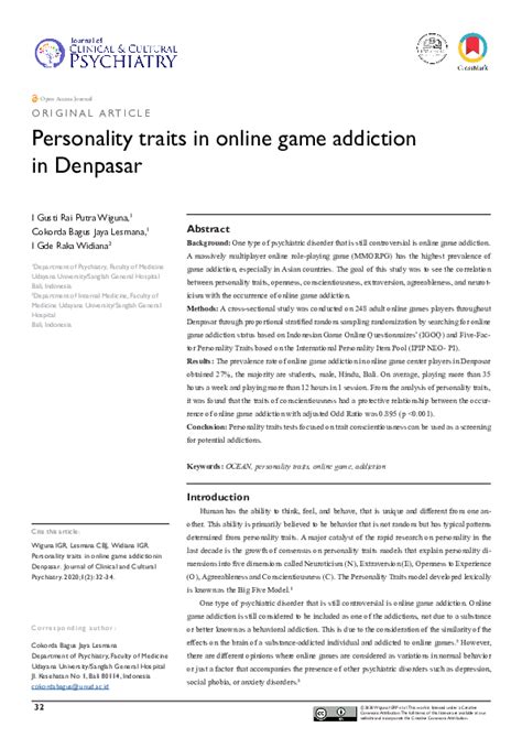 Pdf Personality Traits In Online Game Addiction In Denpasar