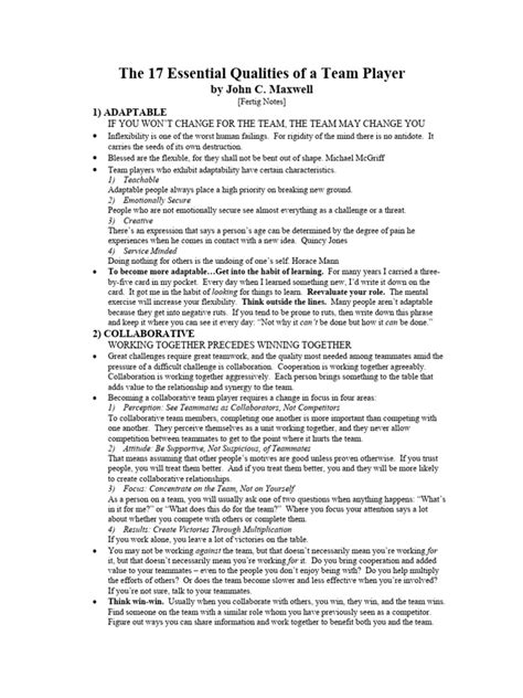 17 Essential Qualities Of Team Players Pdf Disciplines Meaning Of