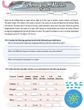 Exam The Elements Within An Atomic Structure Exam By The Science Portal