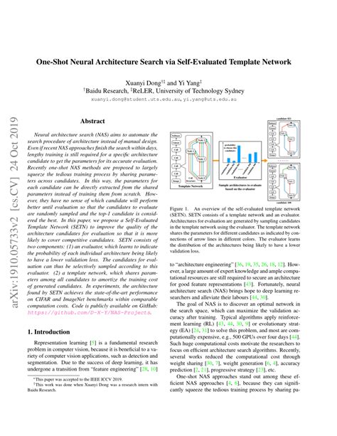 Pdf One Shot Neural Architecture Search Via Self Evaluated Template