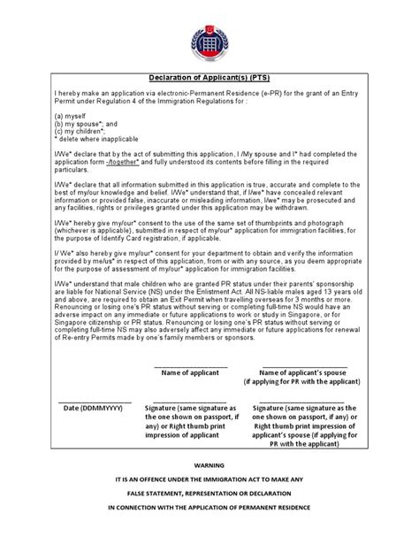 Singapore Pr Applicant S Declaration Pts Pdf Government Nationality Law
