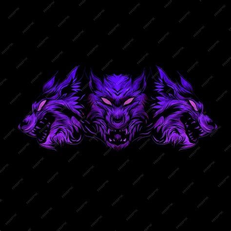 Premium Vector Three Head Wolf With Purple Gradient