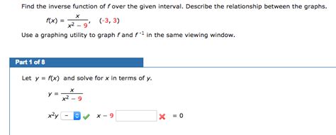 solved find the inverse function of f over the given
