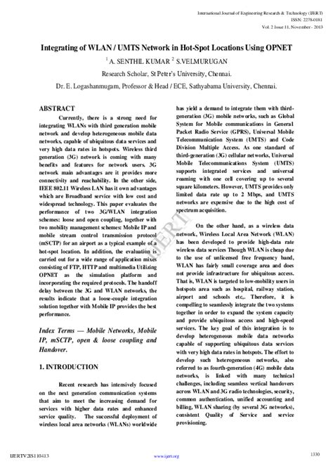 Pdf Integrating Of Wlan Umts Network In Hot Spot Locations Using Opnet