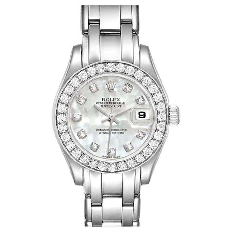 Rolex Ladys White Gold Diamond Sapphire Pearlmaster Watch At 1stdibs