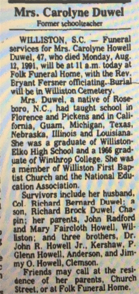 Mary Carolyne Howell Duwel 1944 1991 Find A Grave Memorial