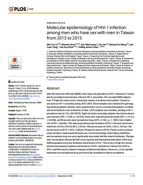 Pdf Molecular Epidemiology Of Hiv 1 Infection Among Men Who Have Sex With Men In Taiwan From