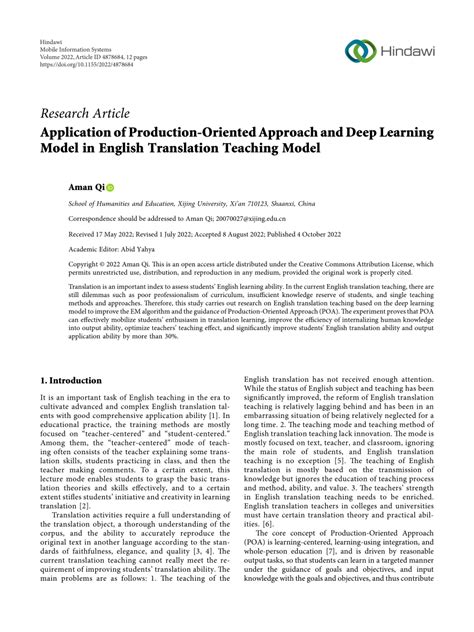 Pdf Application Of Production Oriented Approach And Deep Learning Model In English Translation