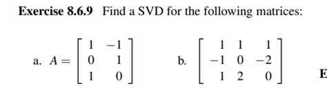 Solved Exercise Find A SVD For The Following Matrices Chegg