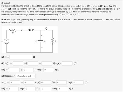 solved 8 points for the circuit below the switch is