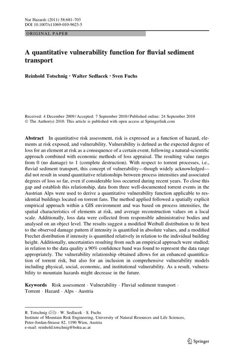 pdf a quantitative vulnerability function for fluvial sediment transport