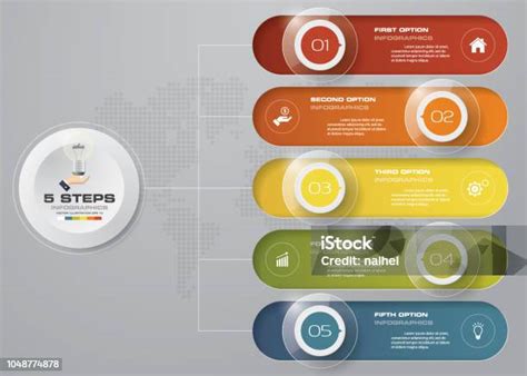 5 단계 프레 젠 테이 션에 대 한 인포 그래픽 요소를 처리합니다 0명에 대한 스톡 벡터 아트 및 기타 이미지 0명 개념 Istock