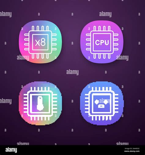 Processors App Icons Set Octa Core Cpu Processors Microprocessor