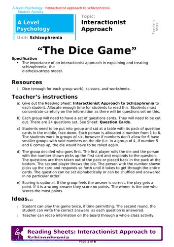 Aqa Psychology Schizophrenia Interactionist Approach Teaching Resources